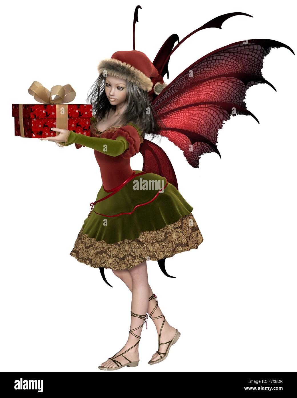 Christmas Fairy Elf Girl Holding a Gift Stock Photo - Alamy