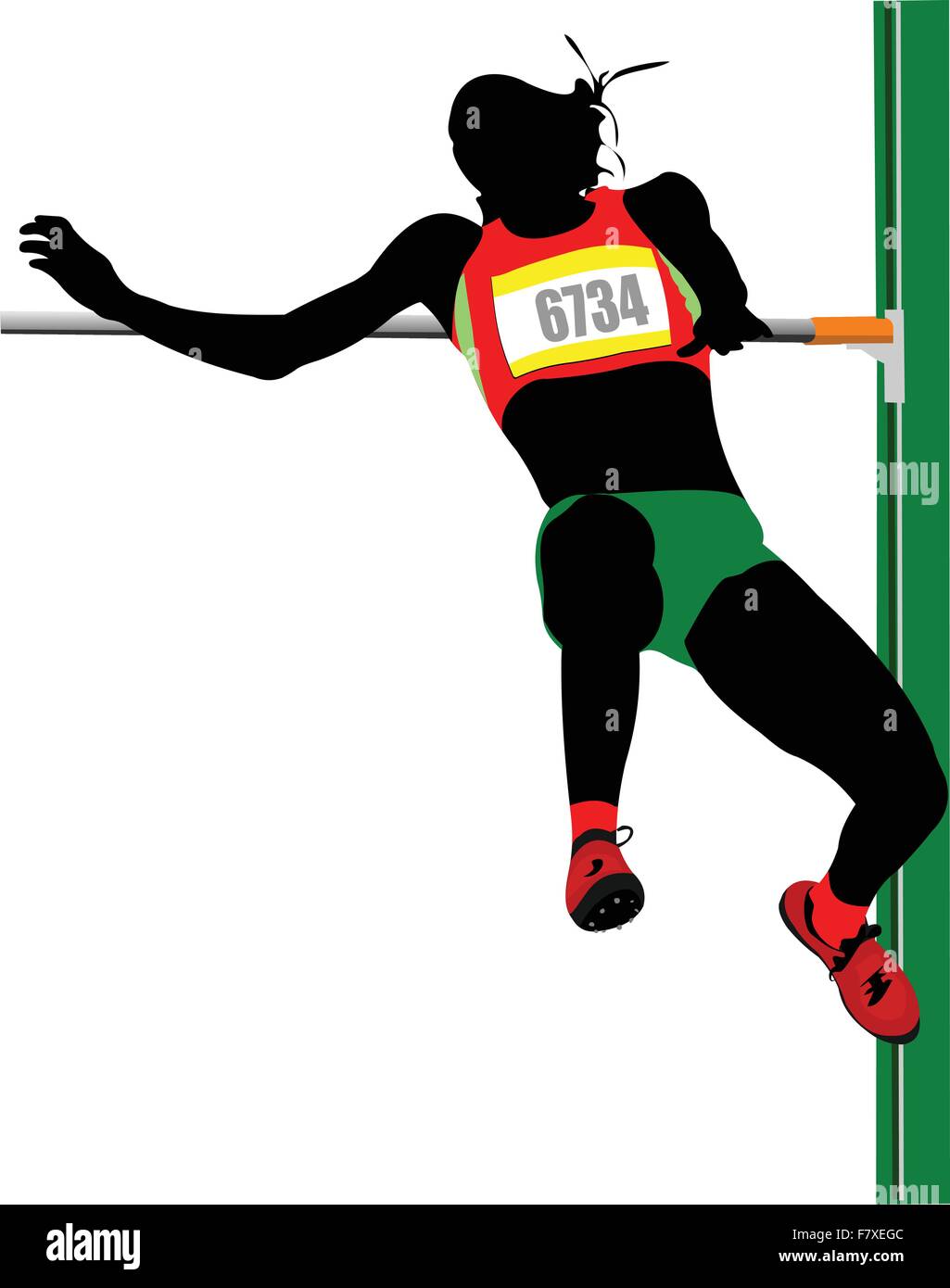 Woman high jumping. Track and field. Vector illustration Stock Vector ...