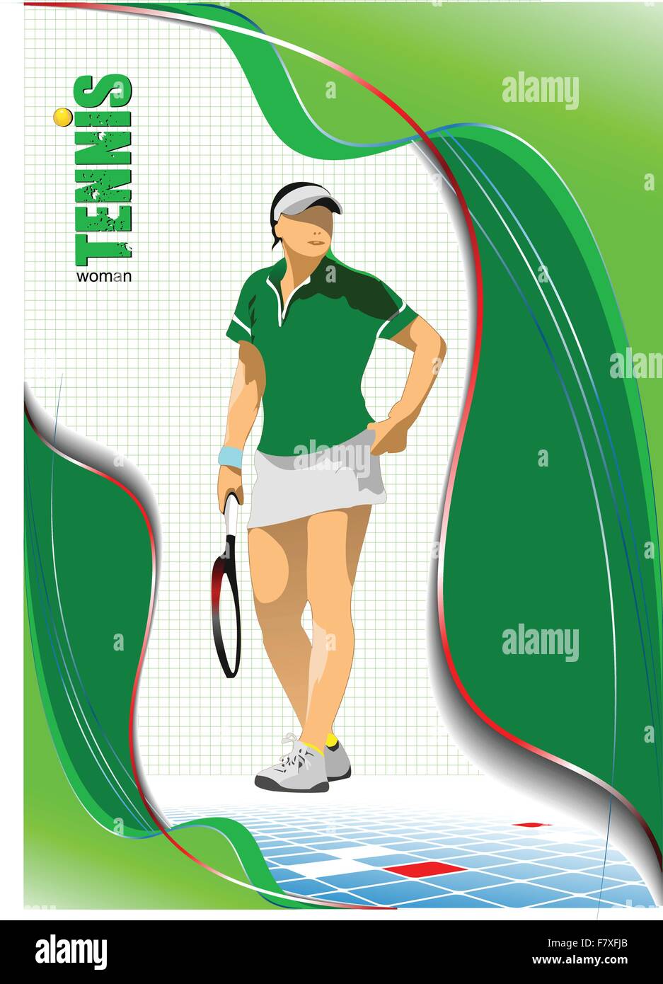 Woman Tennis player poster. Colored Vector illustration for desi Stock ...