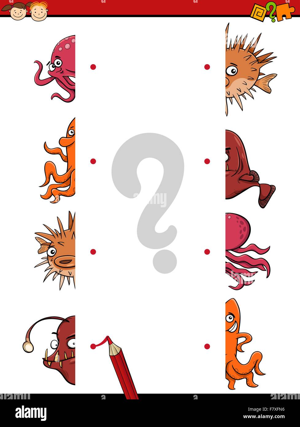 Cartoon Illustration of Kindergarten Educational Join Halves Task for ...