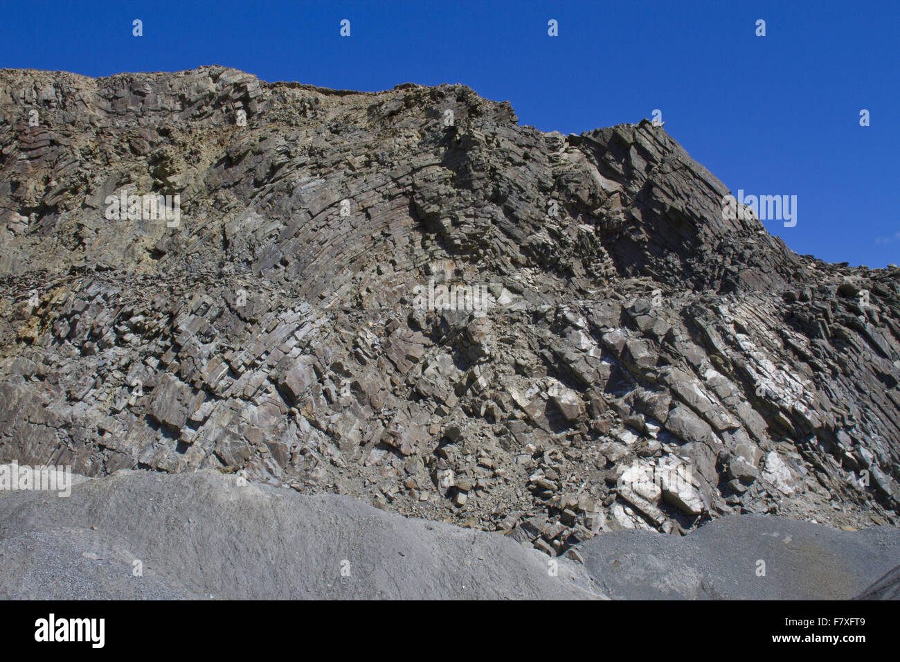 Quarry face showing strongly folded Ystrad Meurig Grits Formation of ...