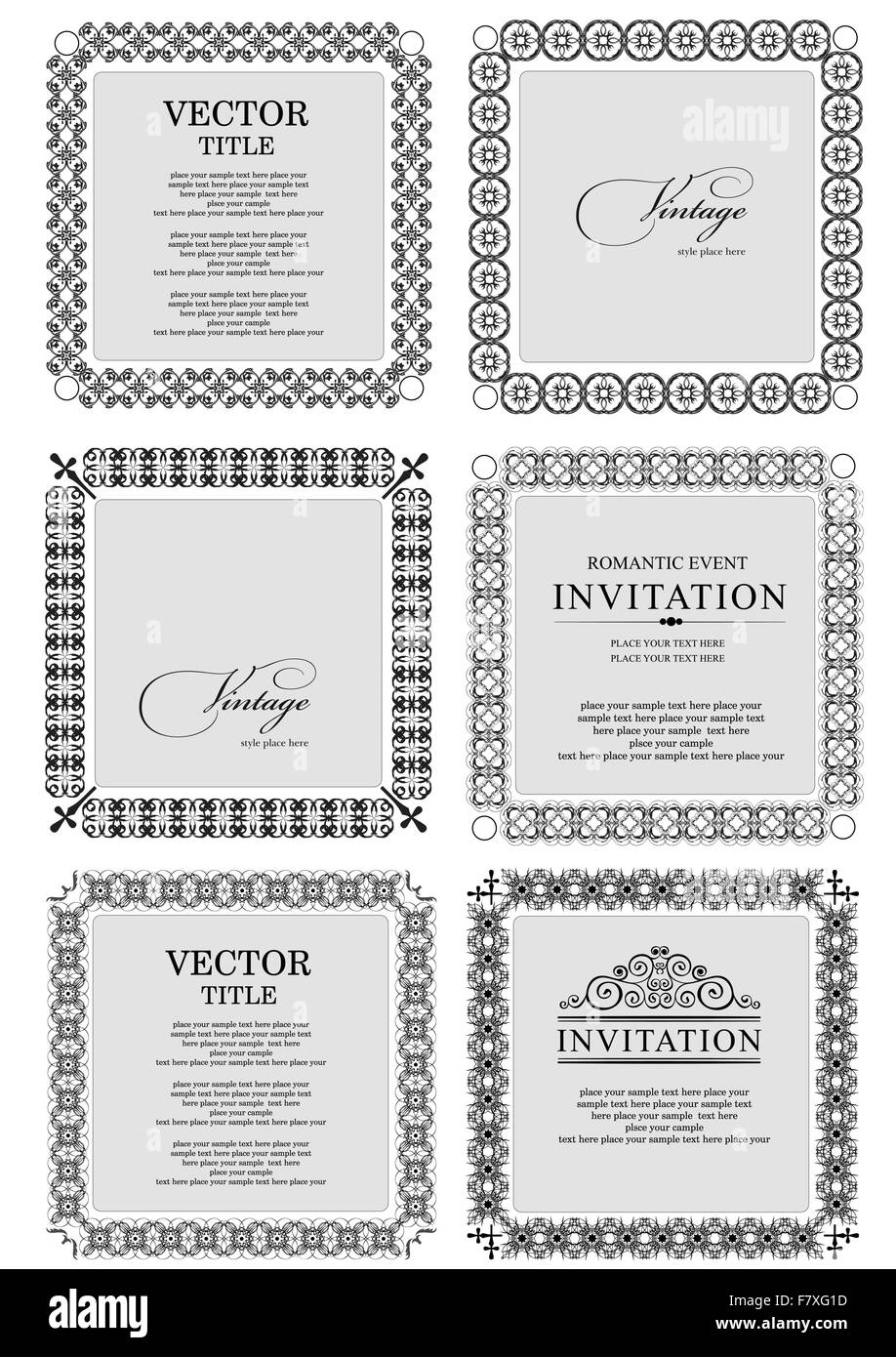 Collection of ornate vintage vector frames with sample text. Per Stock ...