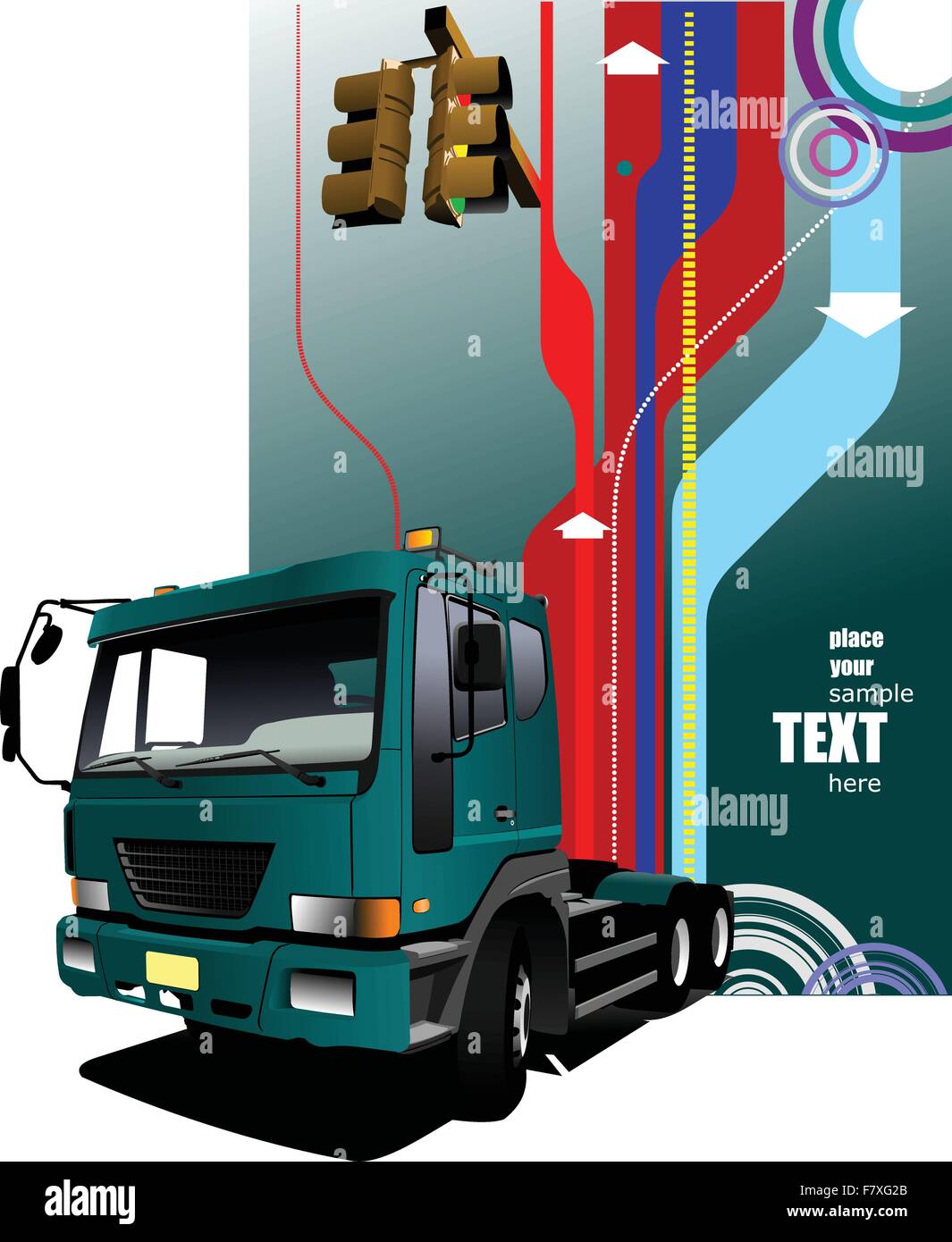Abstract hi-tech background with green lorry image. Vector illus Stock ...