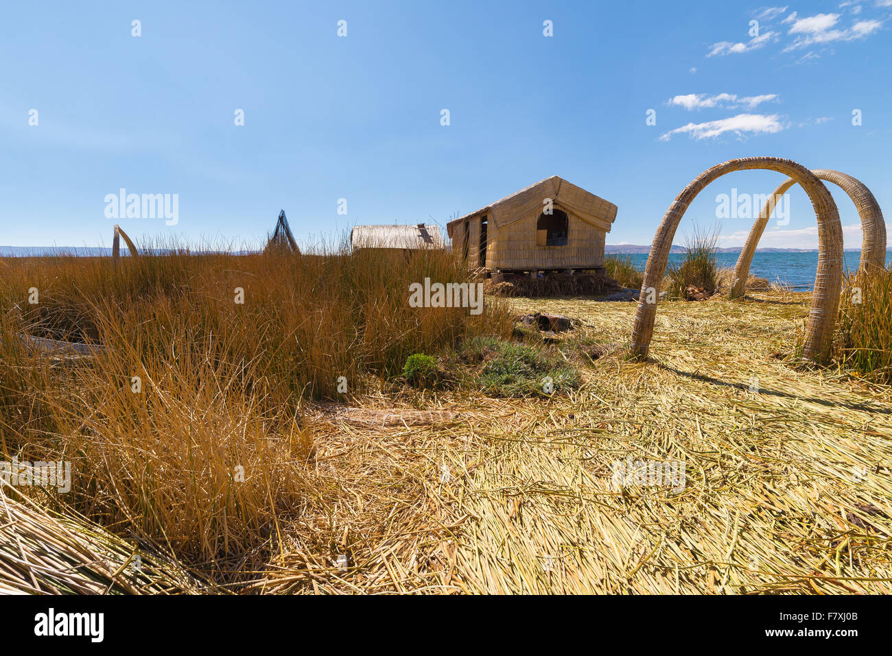 Village of the Uros Islands, entirely made of Totora Reeds, floating on ...