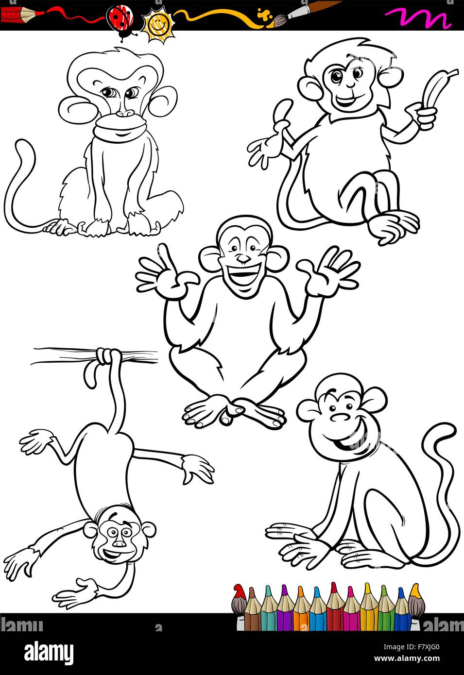 cartoon monkeys coloring book Stock Vector Image & Art - Alamy