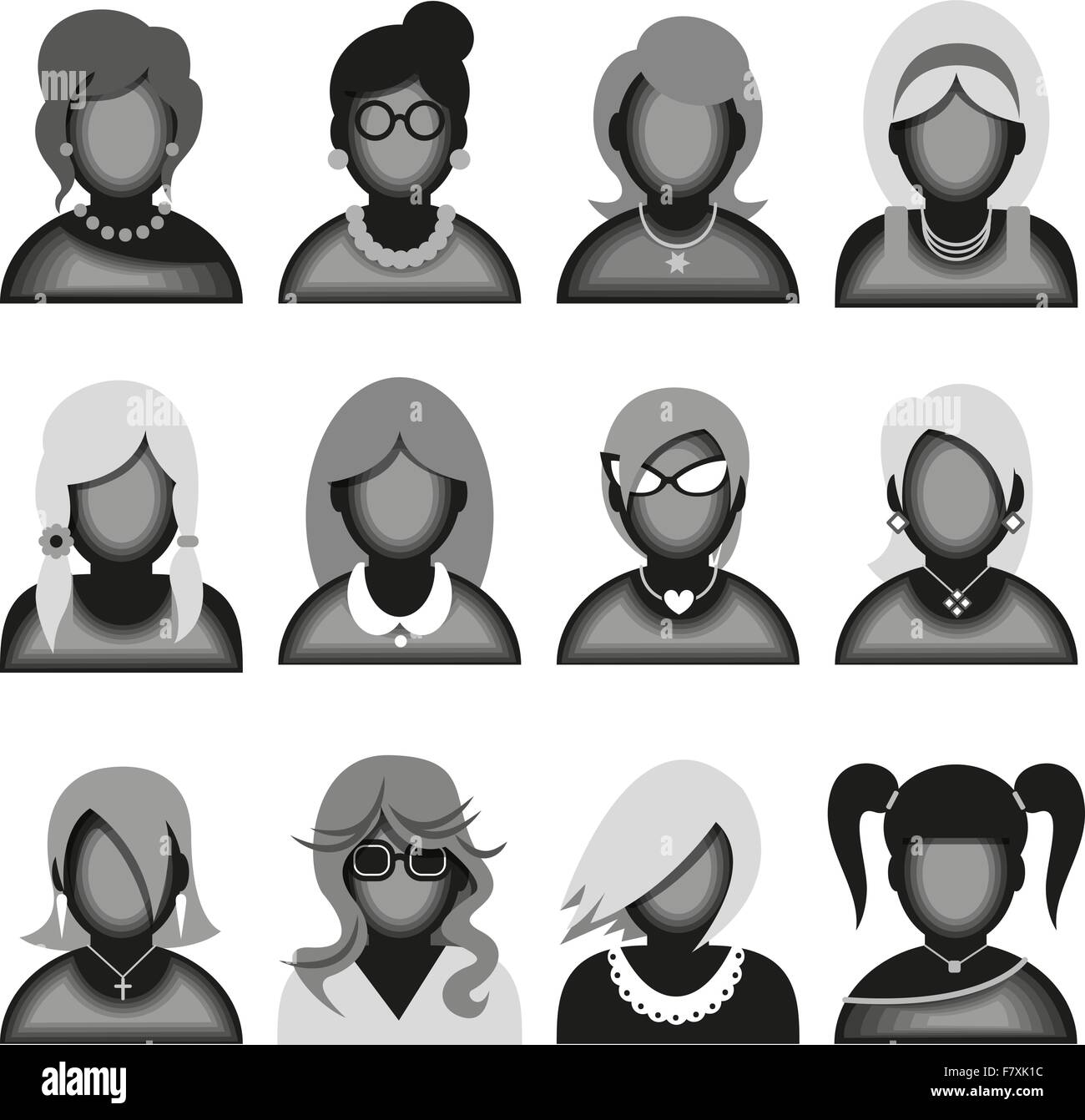 Creative modern icons avatars with woman persons. Black and white ...