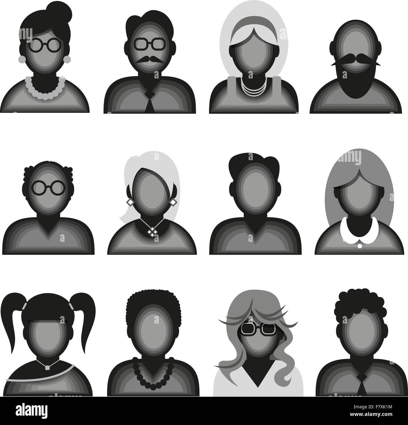 Creative modern icons avatars with men and women persons. Black and ...