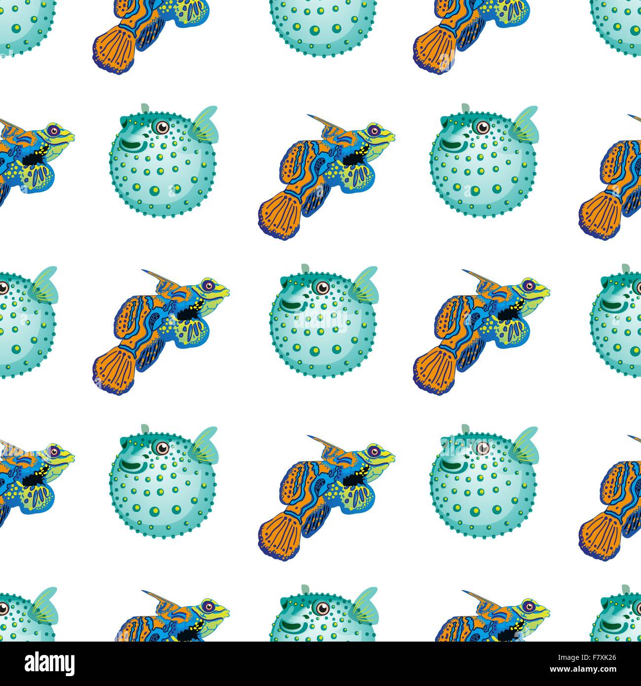 Seamless pattern with tropical fish and fish ball. Vector illustration ...