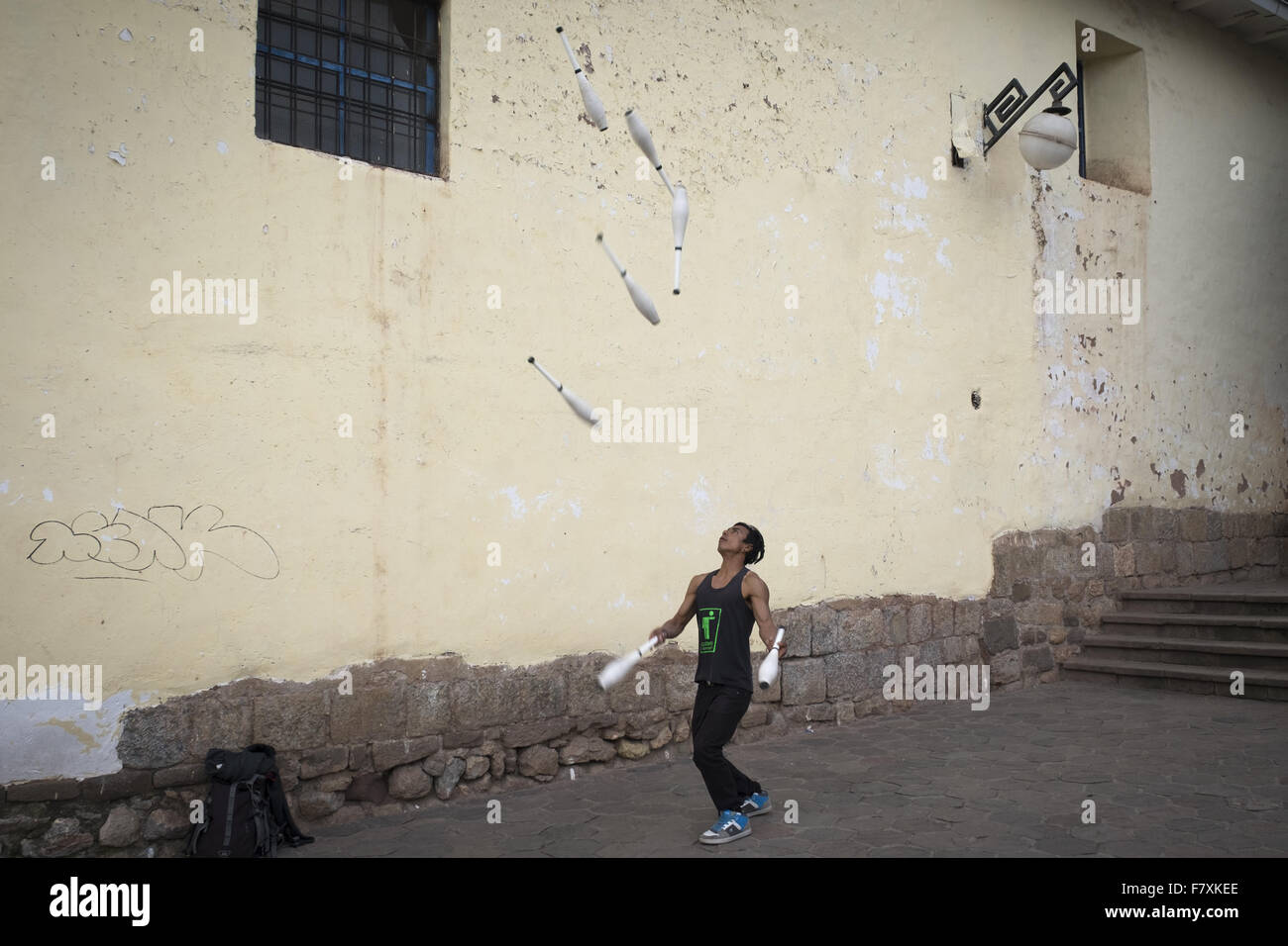 A juggler assayed in San Blas square, square in the neighborhood of the ... A juggler assayed in San Blas square, square in the neighborhood of the ...