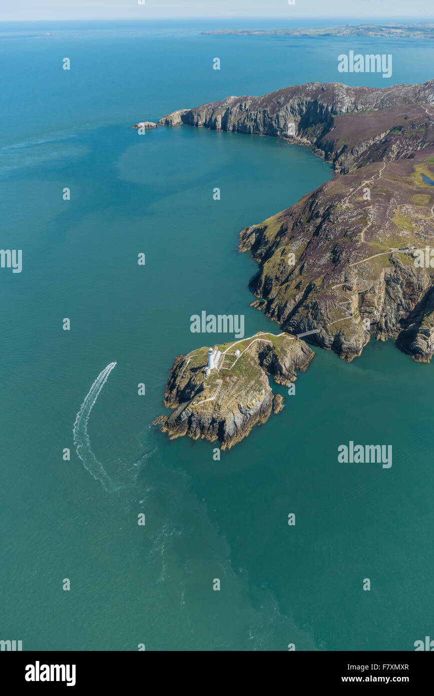Aerial views of South Stack lighthouse on Anglesey, Wales Stock Photo ...
