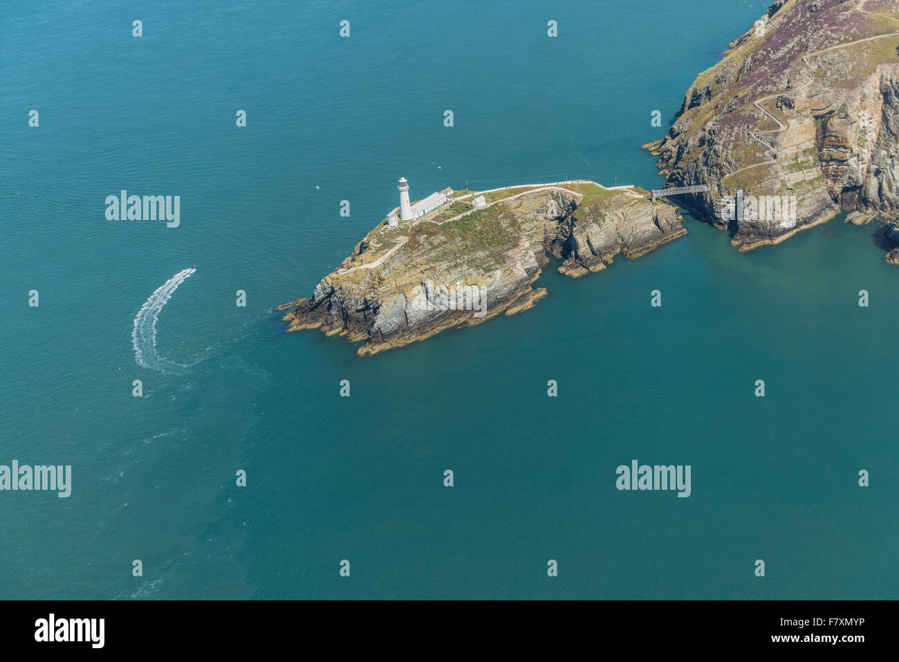 Aerial views of South Stack lighthouse on Anglesey, Wales Stock Photo ...