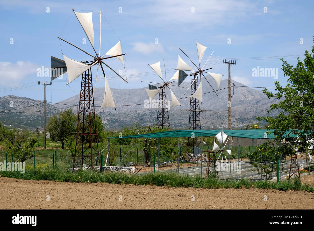 Windmills on the Lasithi Plateau, Eastern Crete Stock Photo - Alamy