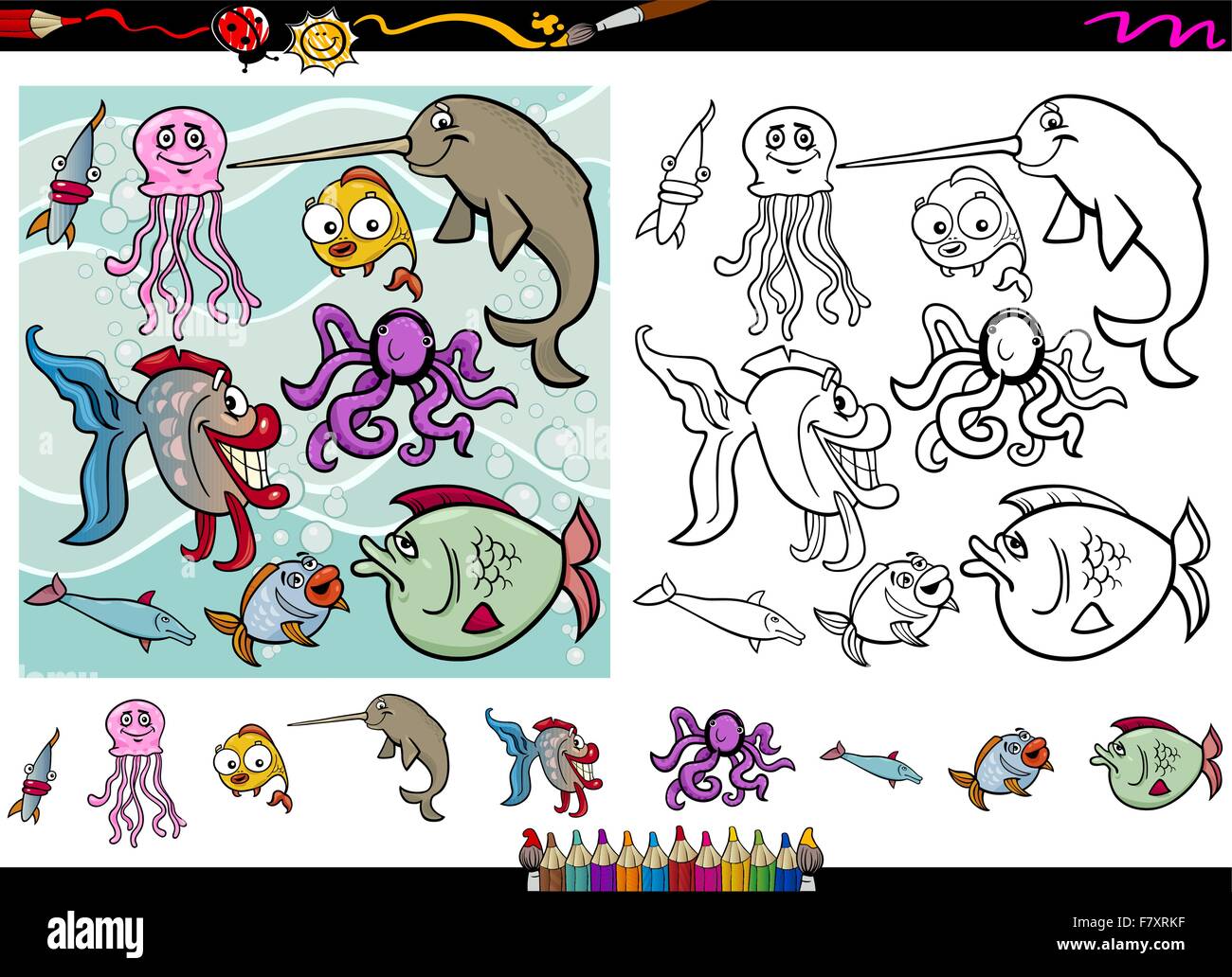 Kids ocean animals coloring book Stock Vector Images - Alamy