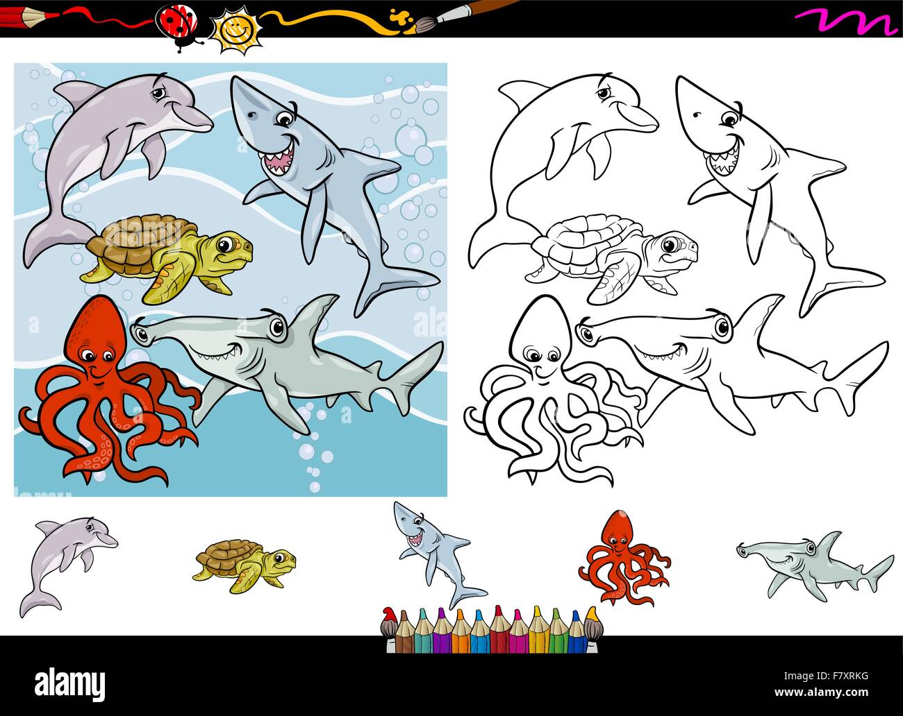 Shark black white coloring Stock Vector Images - Alamy