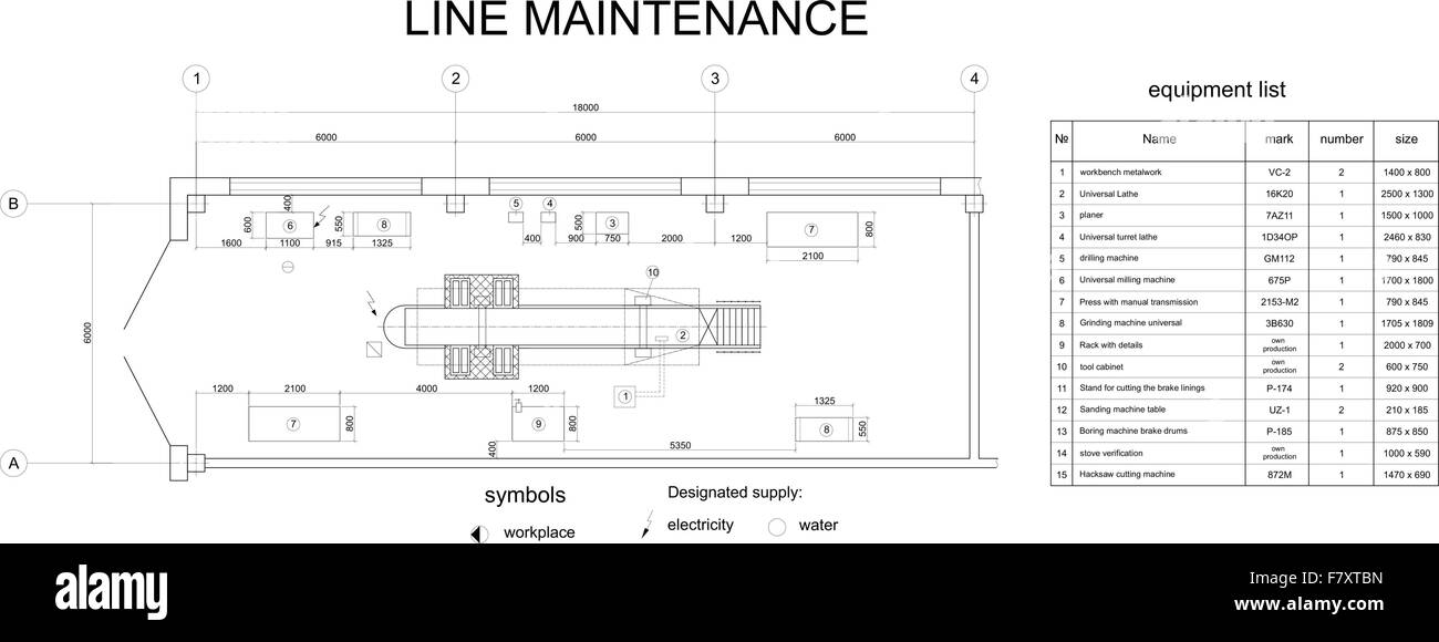 Detailed drawing of the building for car maintenance Stock Vector Image ...