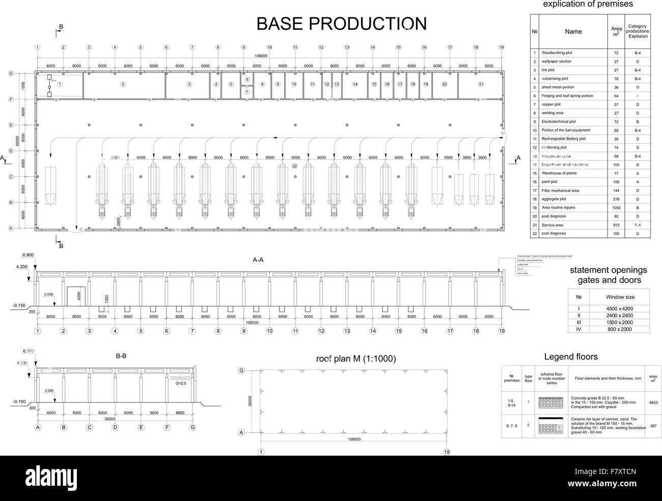 Detailed architectural drawing of the building motor company Stock ...