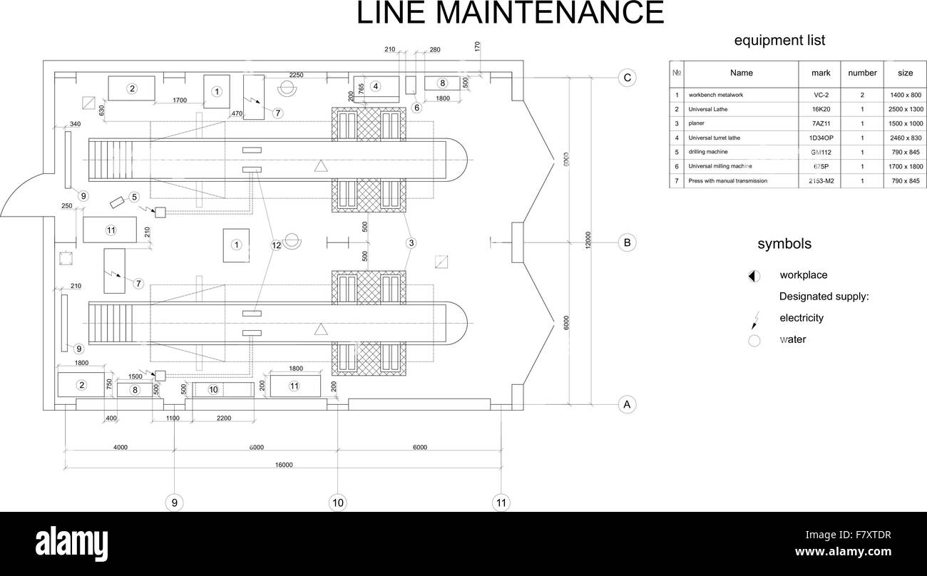 Detailed drawing of the building for car maintenance Stock Vector Image ...