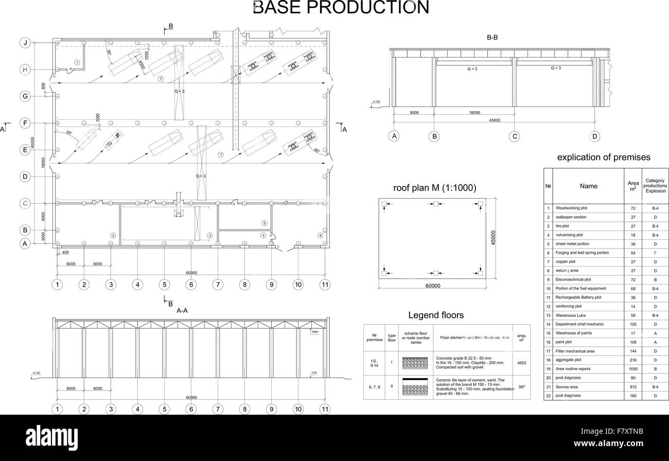 Detailed architectural drawing of the building motor company Stock ...