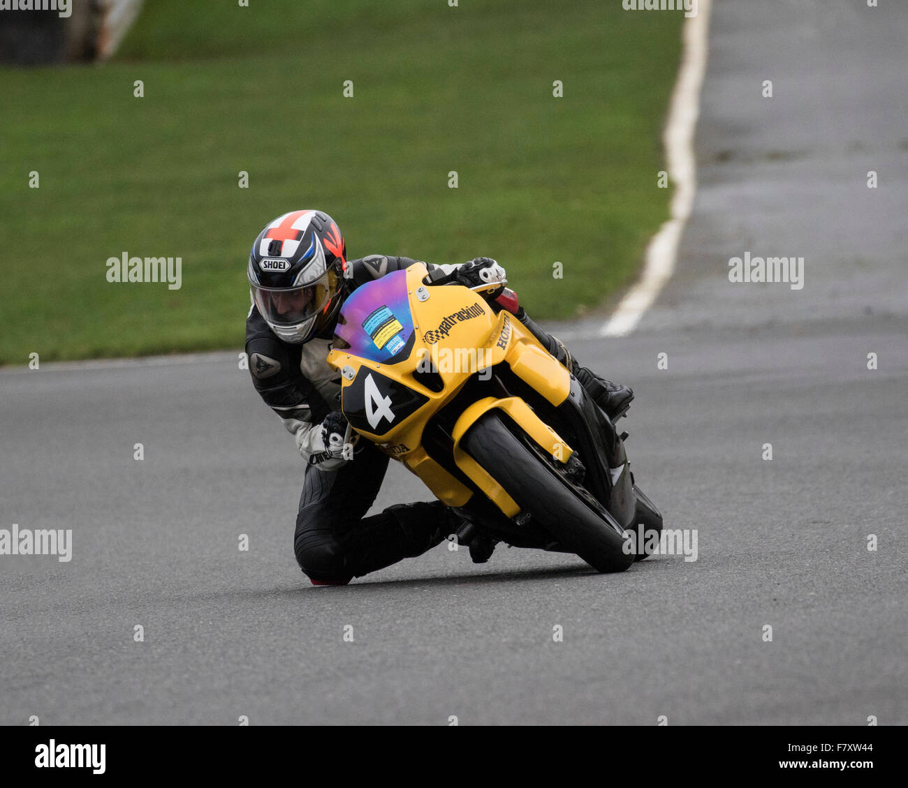 A performance motorcycle rounds Clearwater Bend at Brands Hatch motor ...