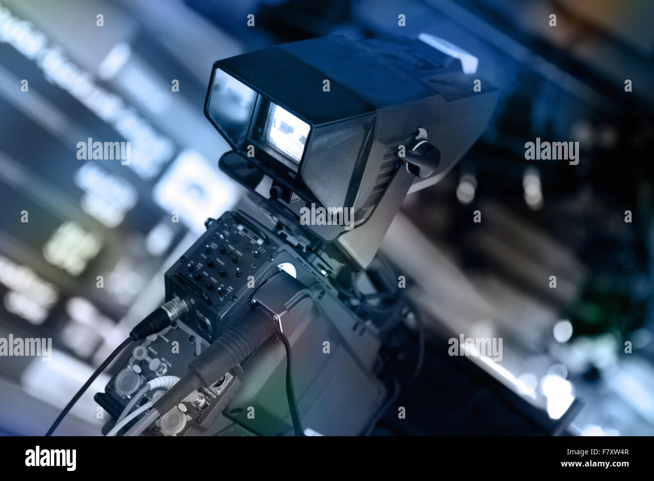 tv broadcasting production and professional camera in a tv studio set ...
