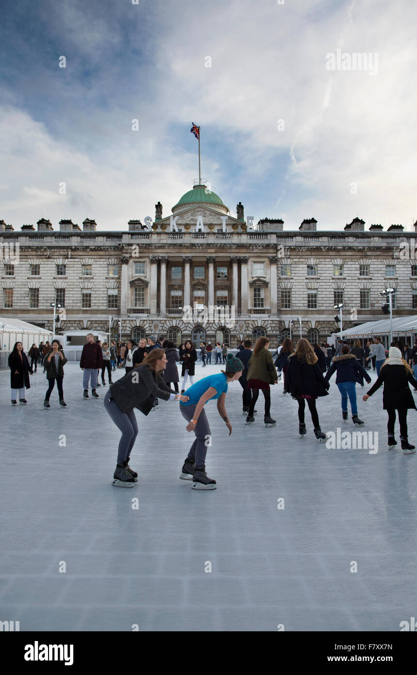 Somerset House Ice Rink, people ice skating on the ice rink on the ...