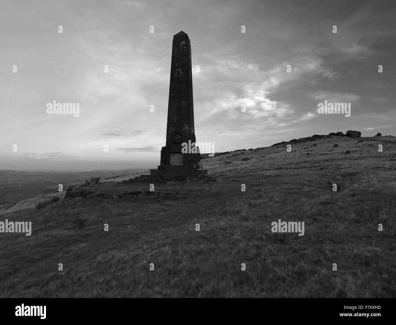Saddleworth War Memorial in morning light after the Remembrance Sunday ...