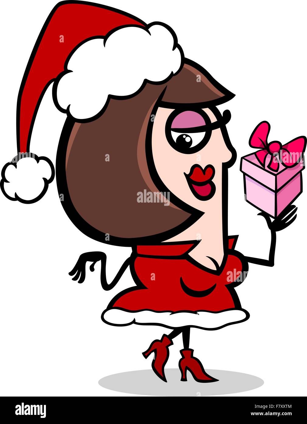woman santa with present cartoon Stock Vector Image & Art - Alamy