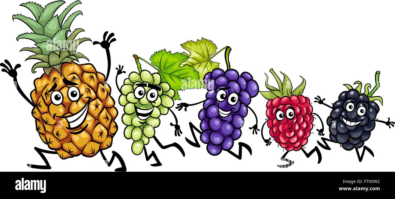 Running fruits cartoon illustration Stock Vector Images - Alamy