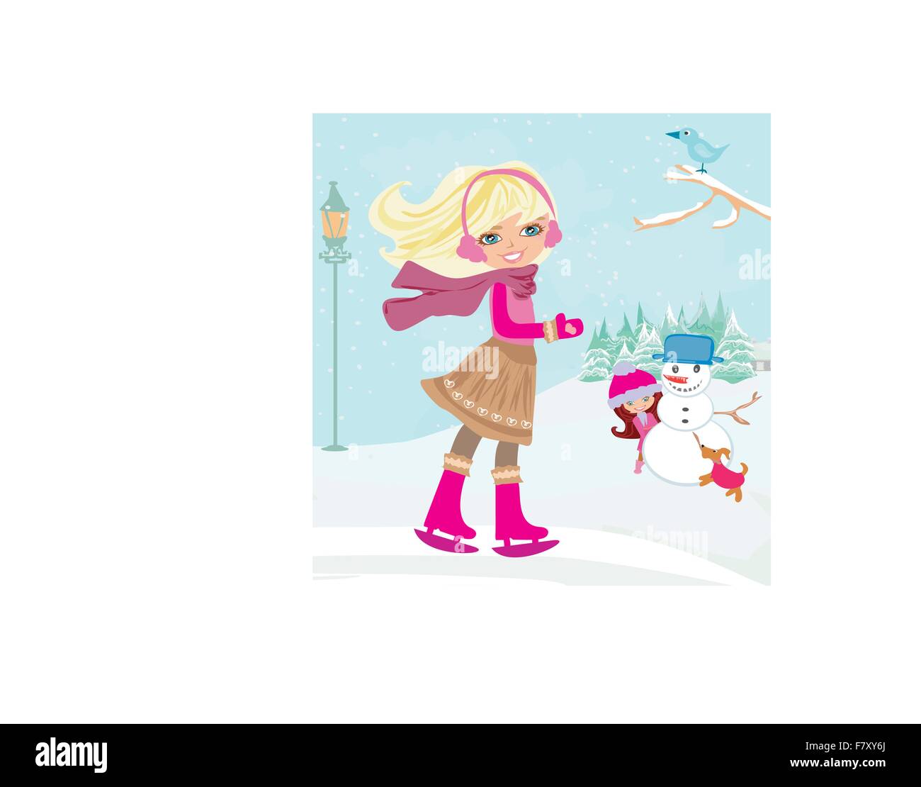 Children skating winter Stock Vector Images - Alamy