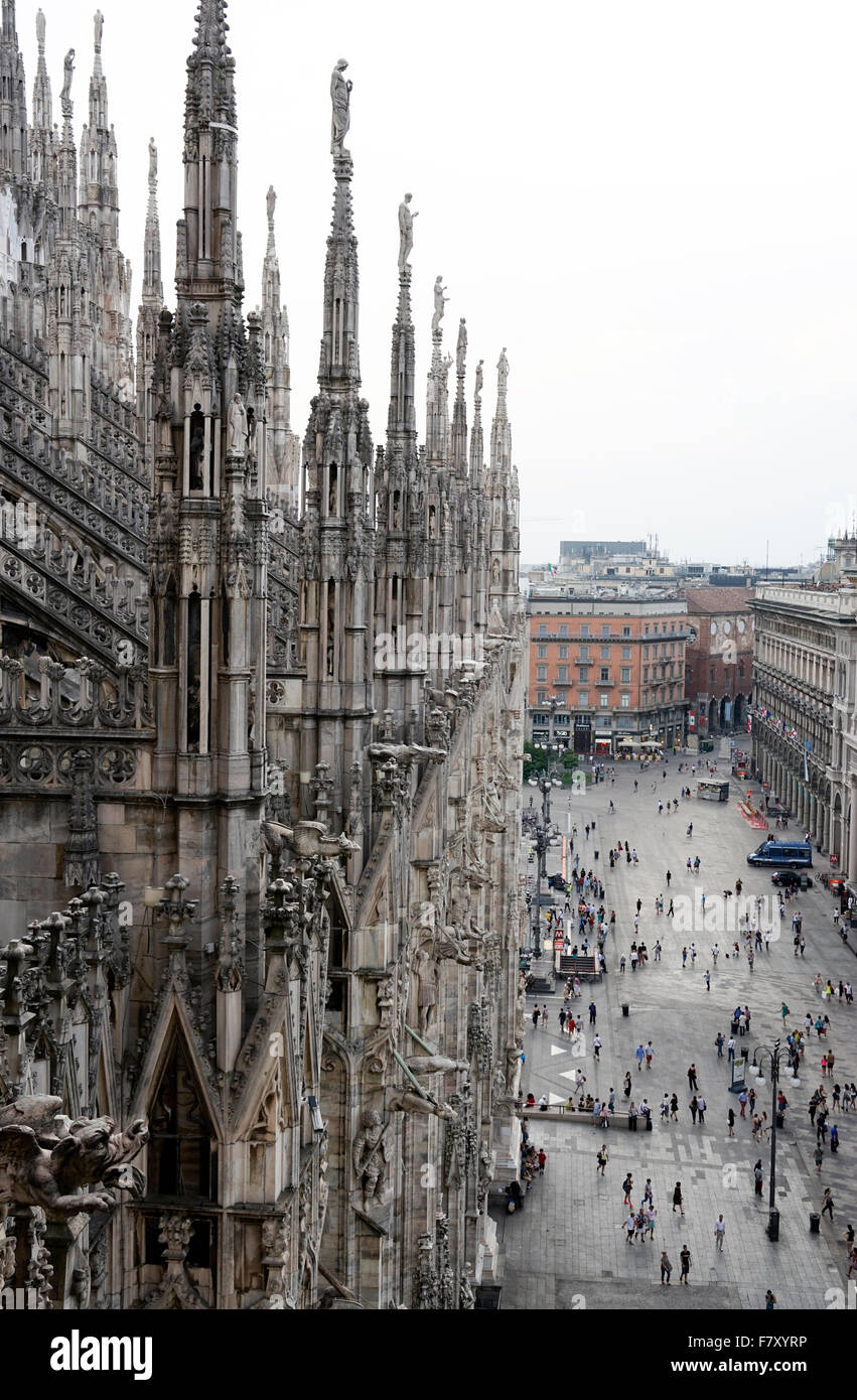 Spires on Milan Cathedral aka Duomo with Piazza del Duomo in the ...