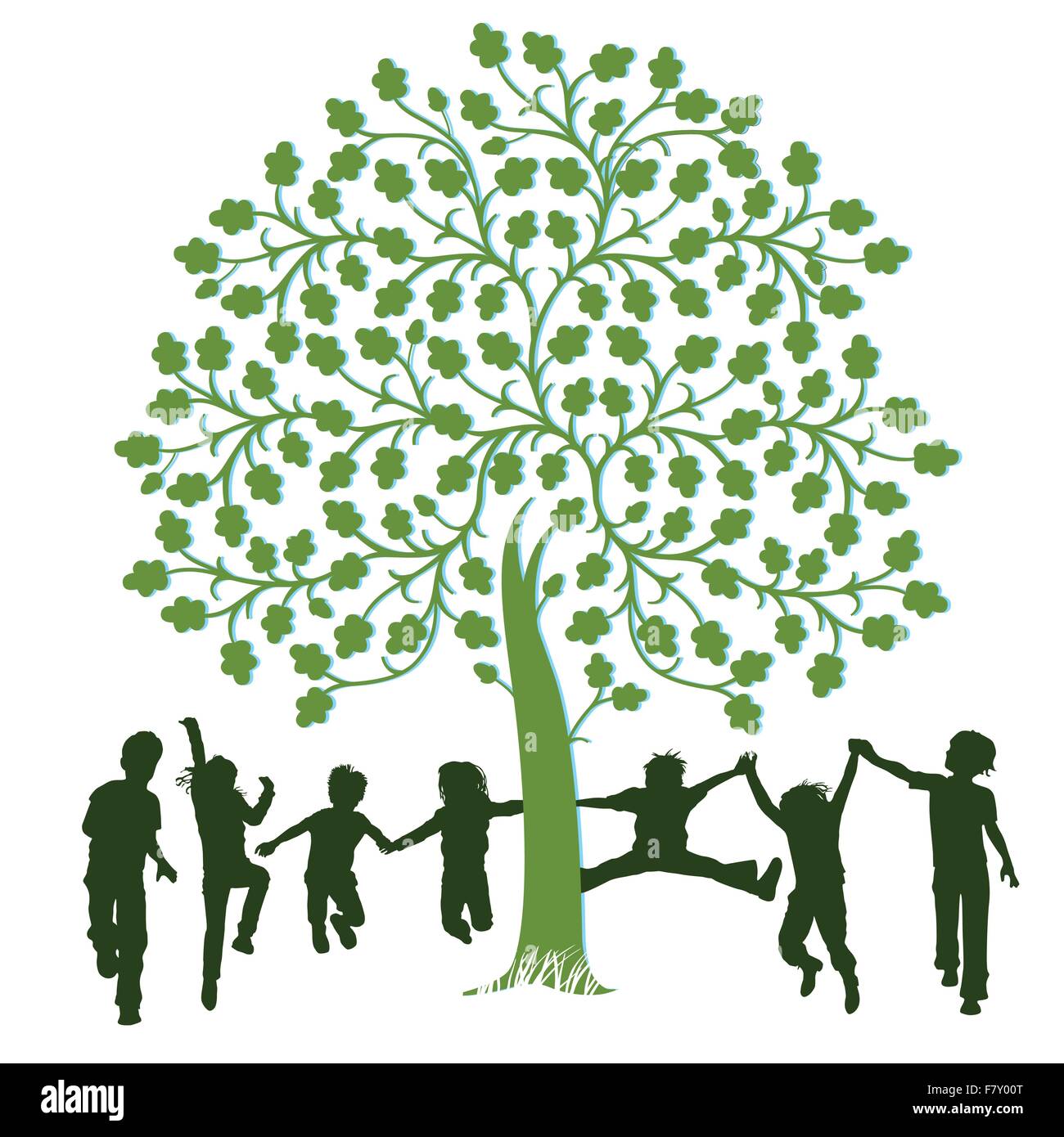 Children playing around a tree Stock Vector Image & Art - Alamy