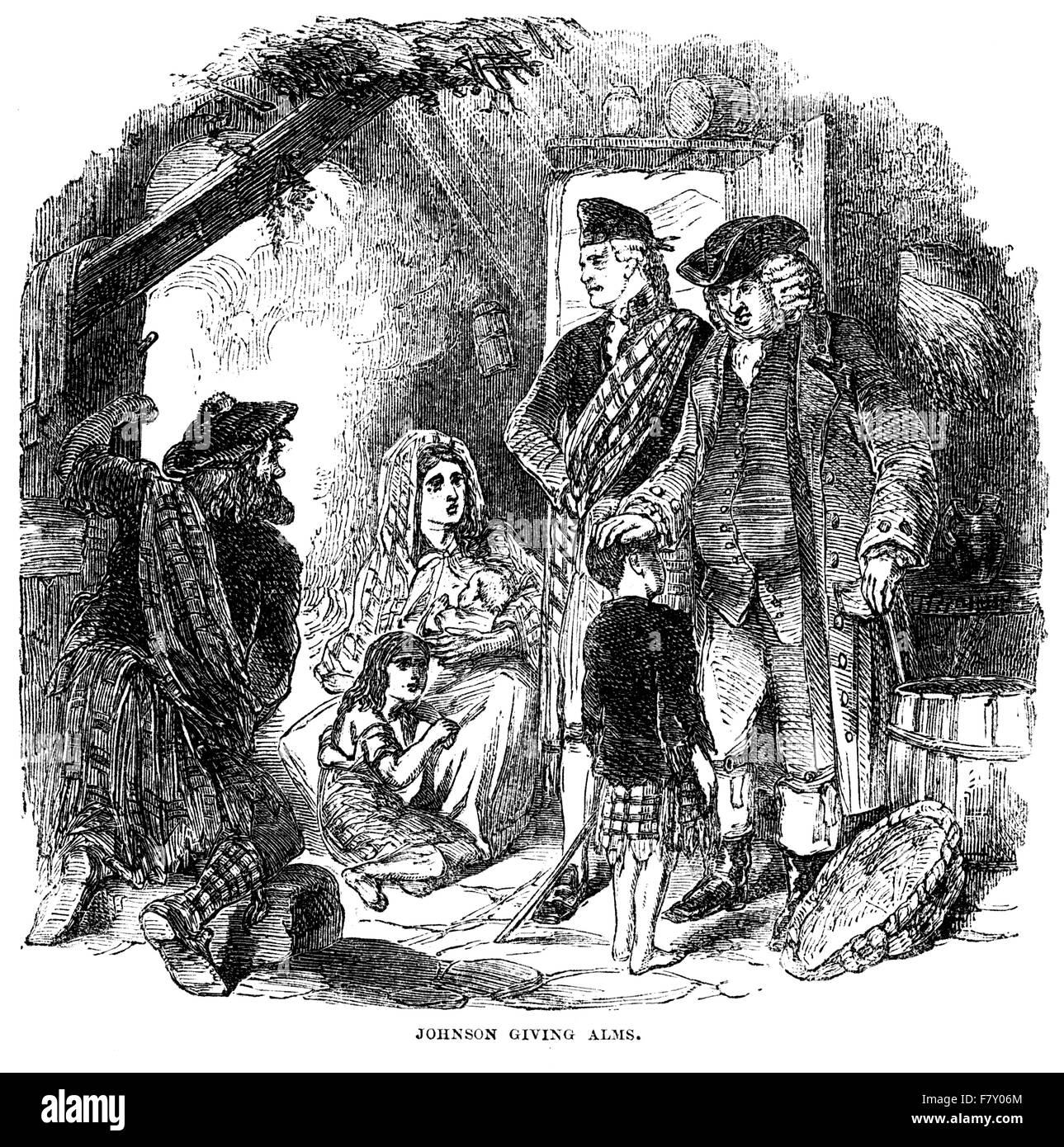 An engraving of Doctor Johnson Giving Alms scanned at high resolution ...