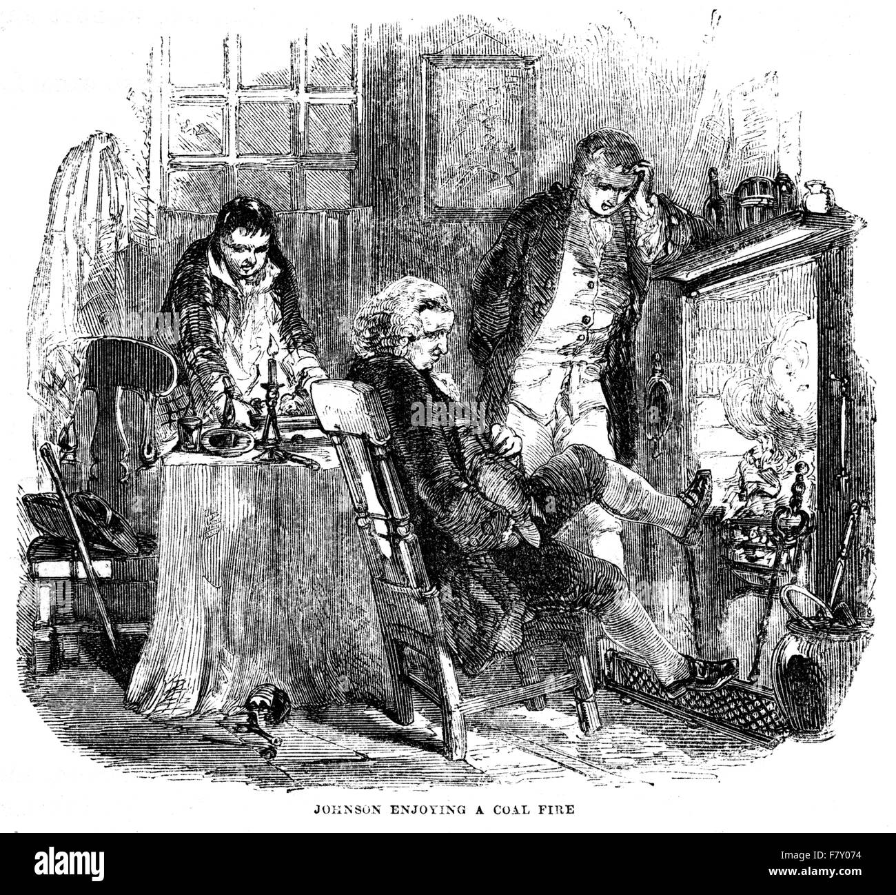 An engraving of Doctor Johnson Enjoying a Coal Fire scanned at high ...