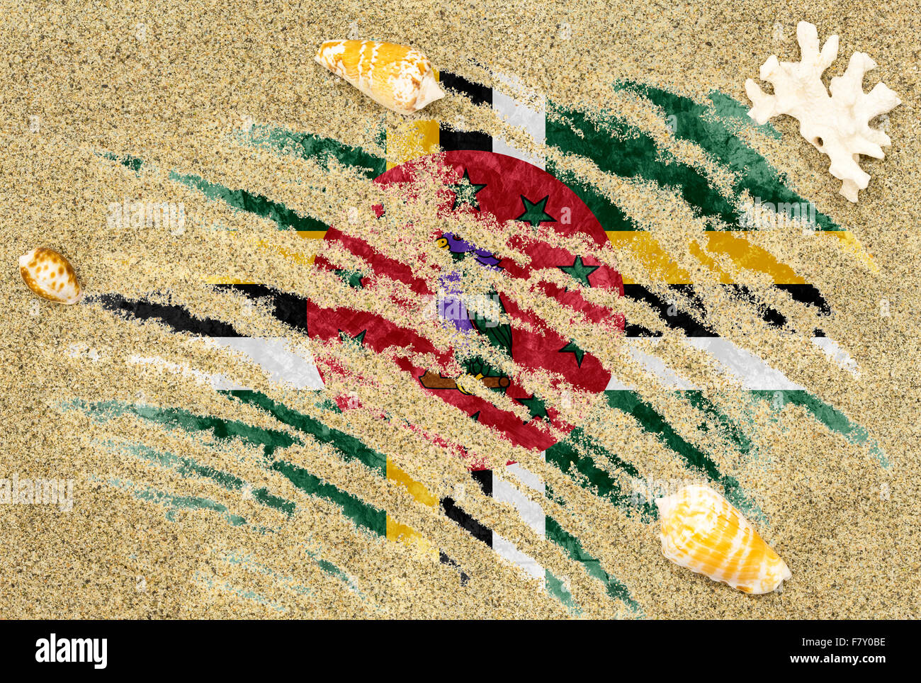 National country flag of Dominican Republic under a beach background ...