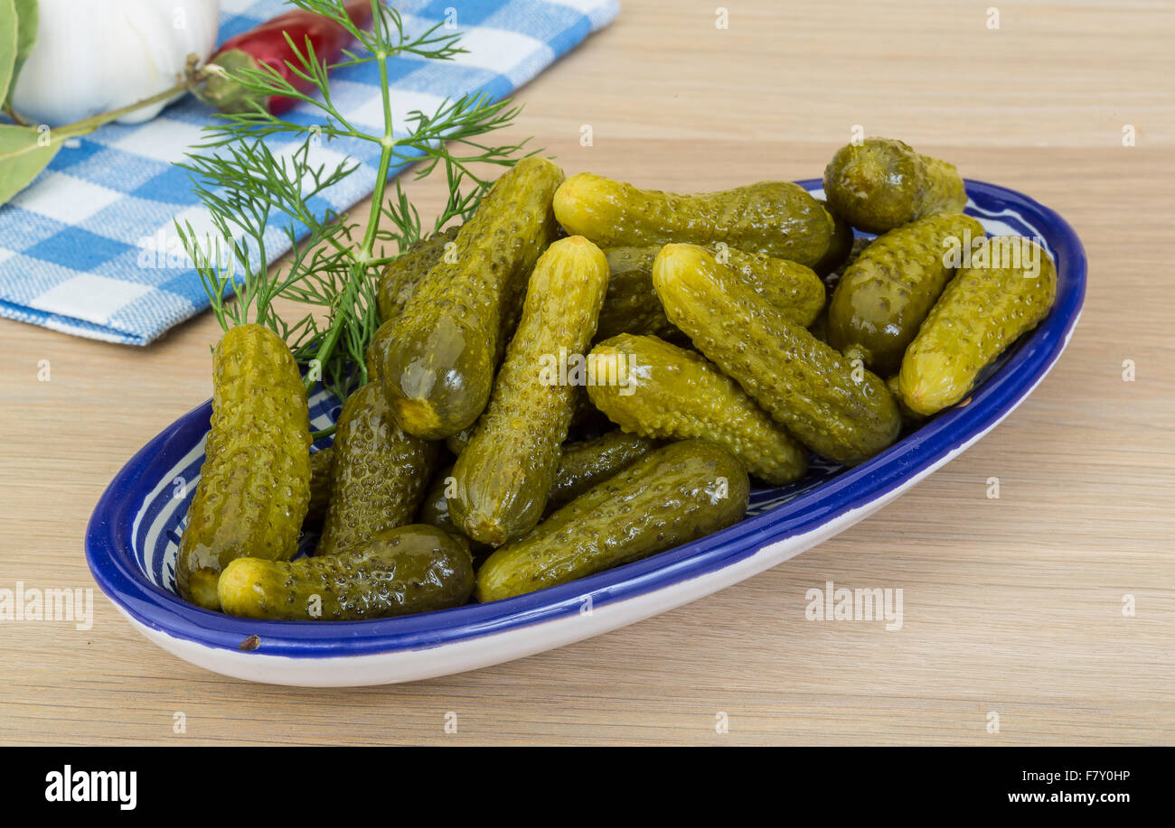 Pickled small cucumber with dill and spices Stock Photo - Alamy