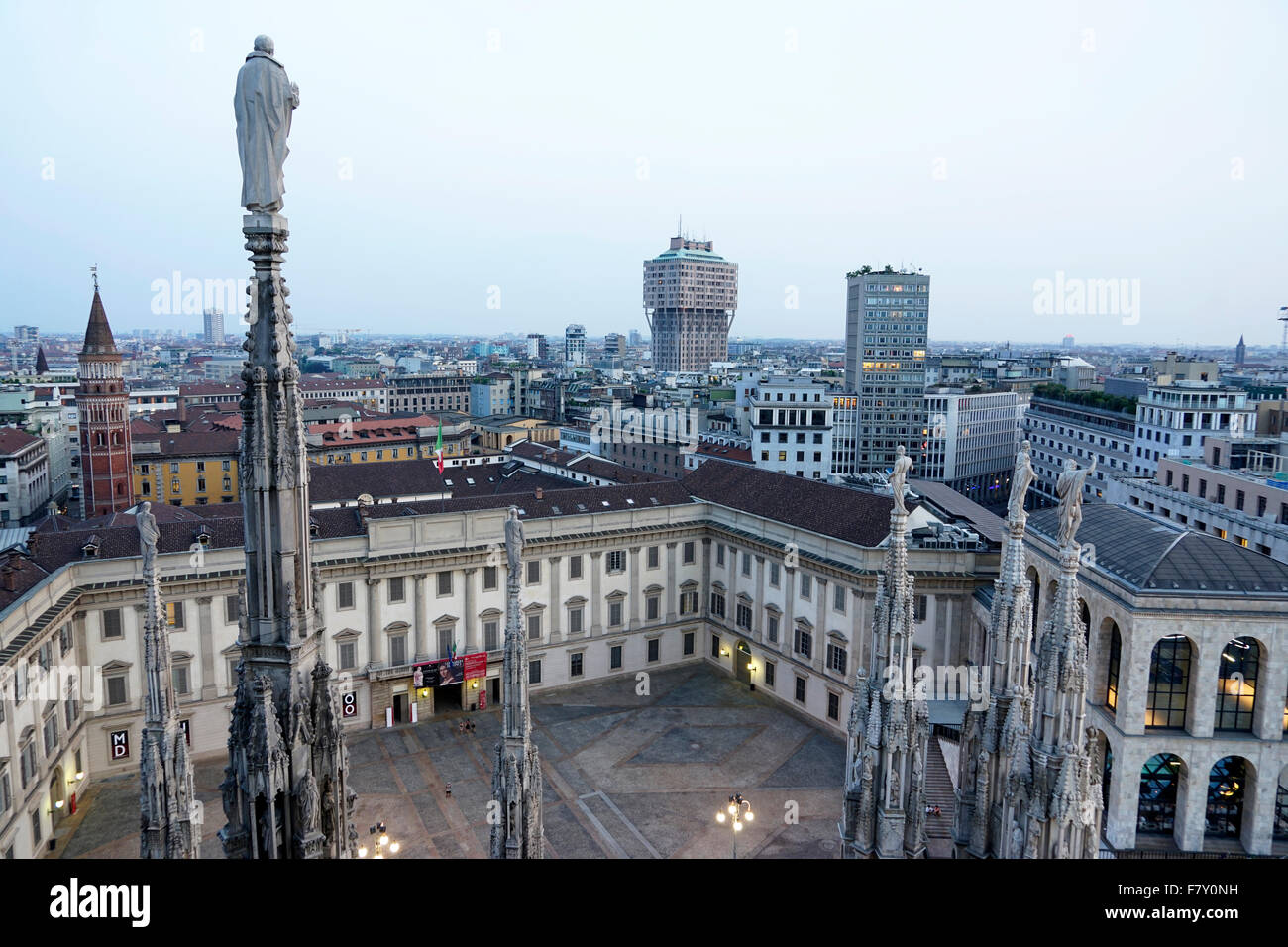 Twilight view of Royal Palace of Milan from Milan Cathedral aka the ...
