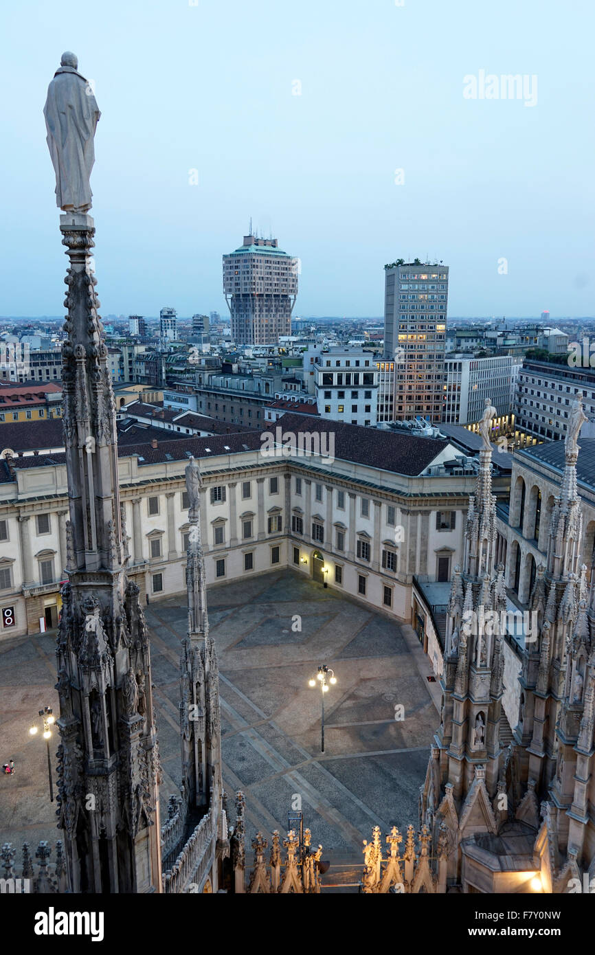 Twilight view of Royal Palace of Milan from Milan Cathedral aka the ...
