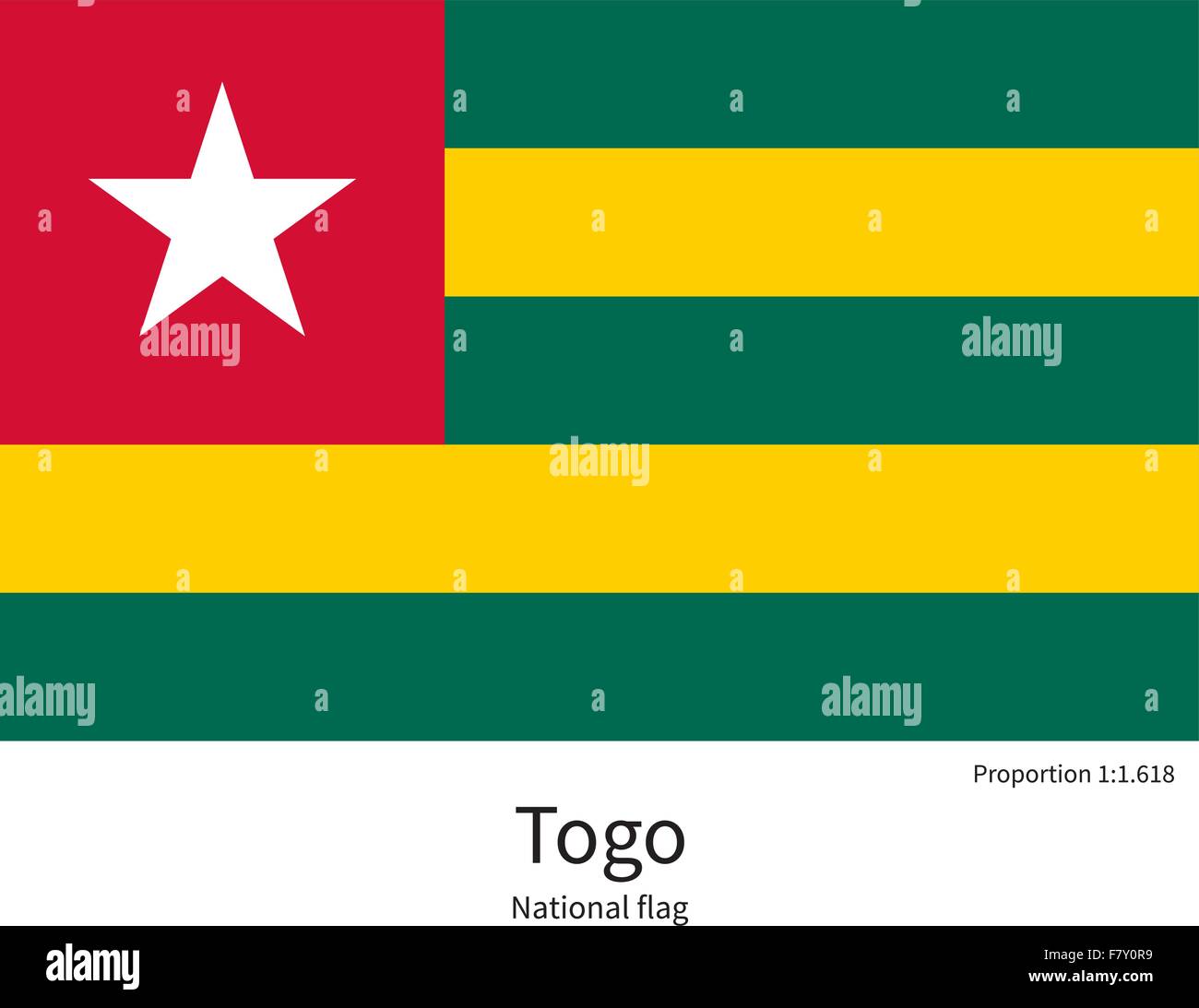 National flag of Togo with correct proportions, element, colors Stock ...