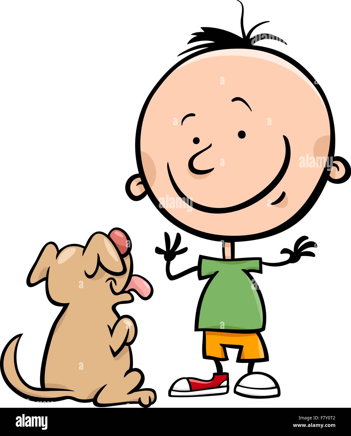 cute boy with dog cartoon illustration Stock Vector Image & Art - Alamy