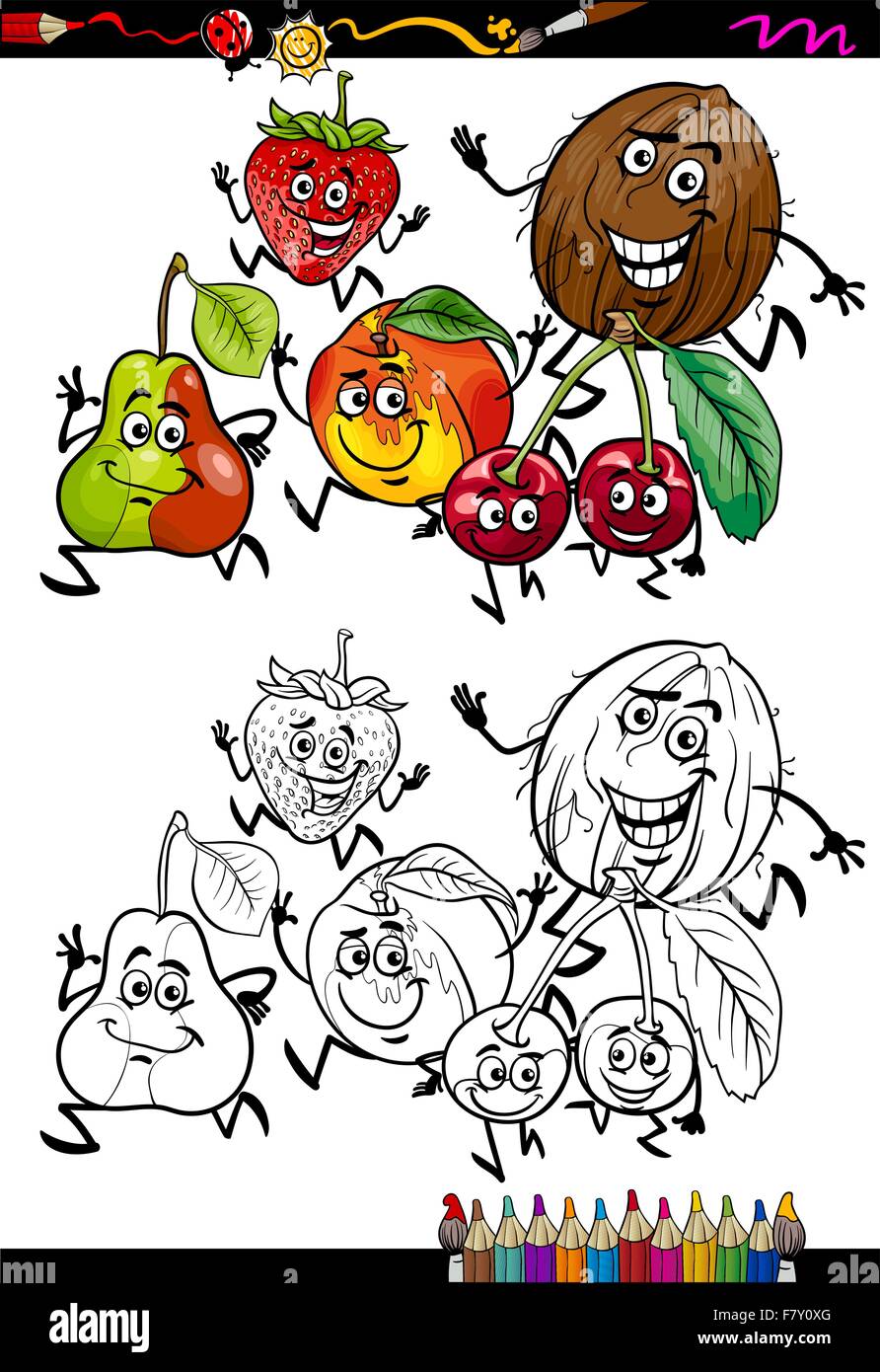 fruits group cartoon coloring page Stock Vector Image & Art - Alamy