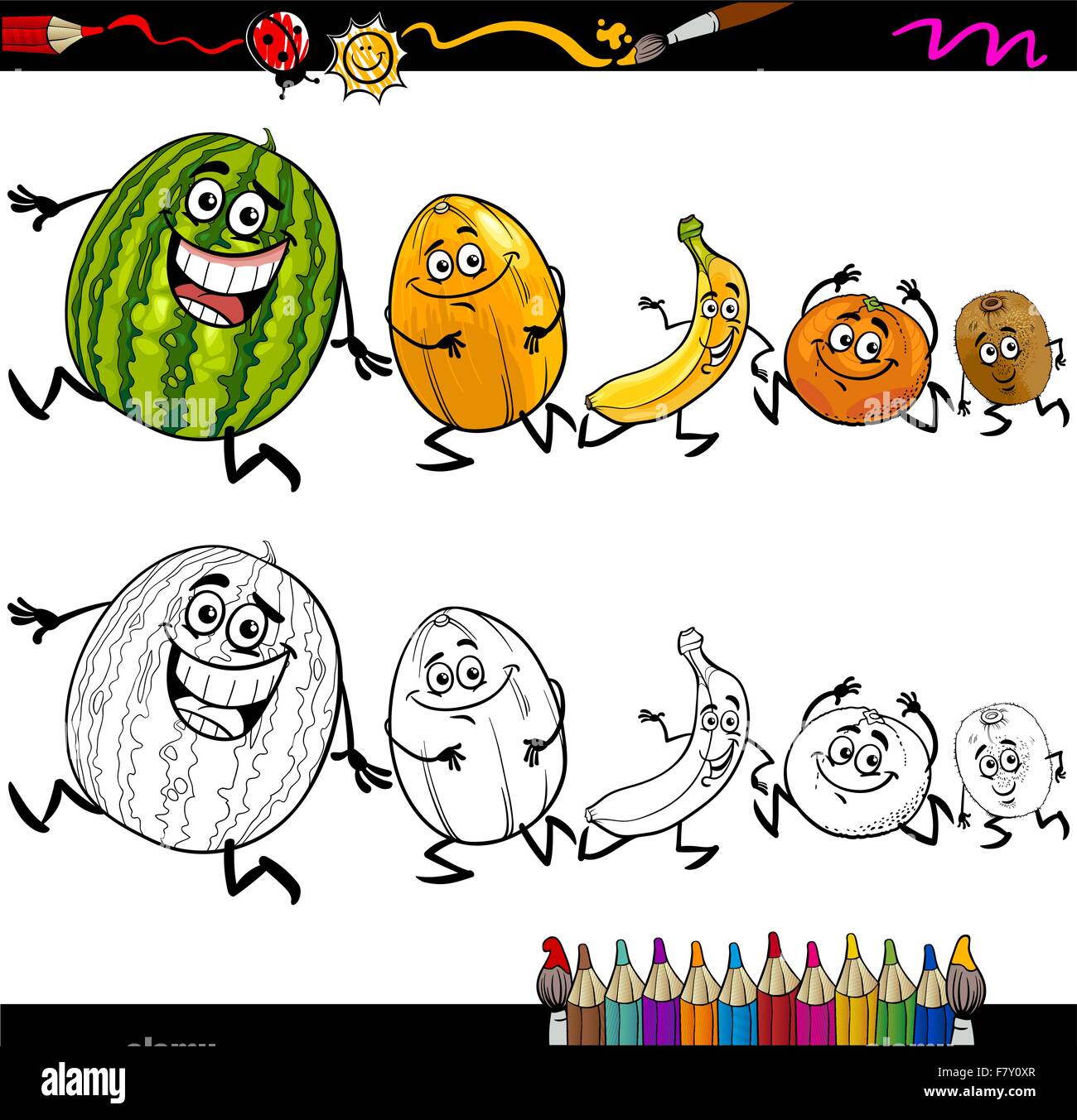 running fruits cartoon coloring page Stock Vector Image & Art - Alamy