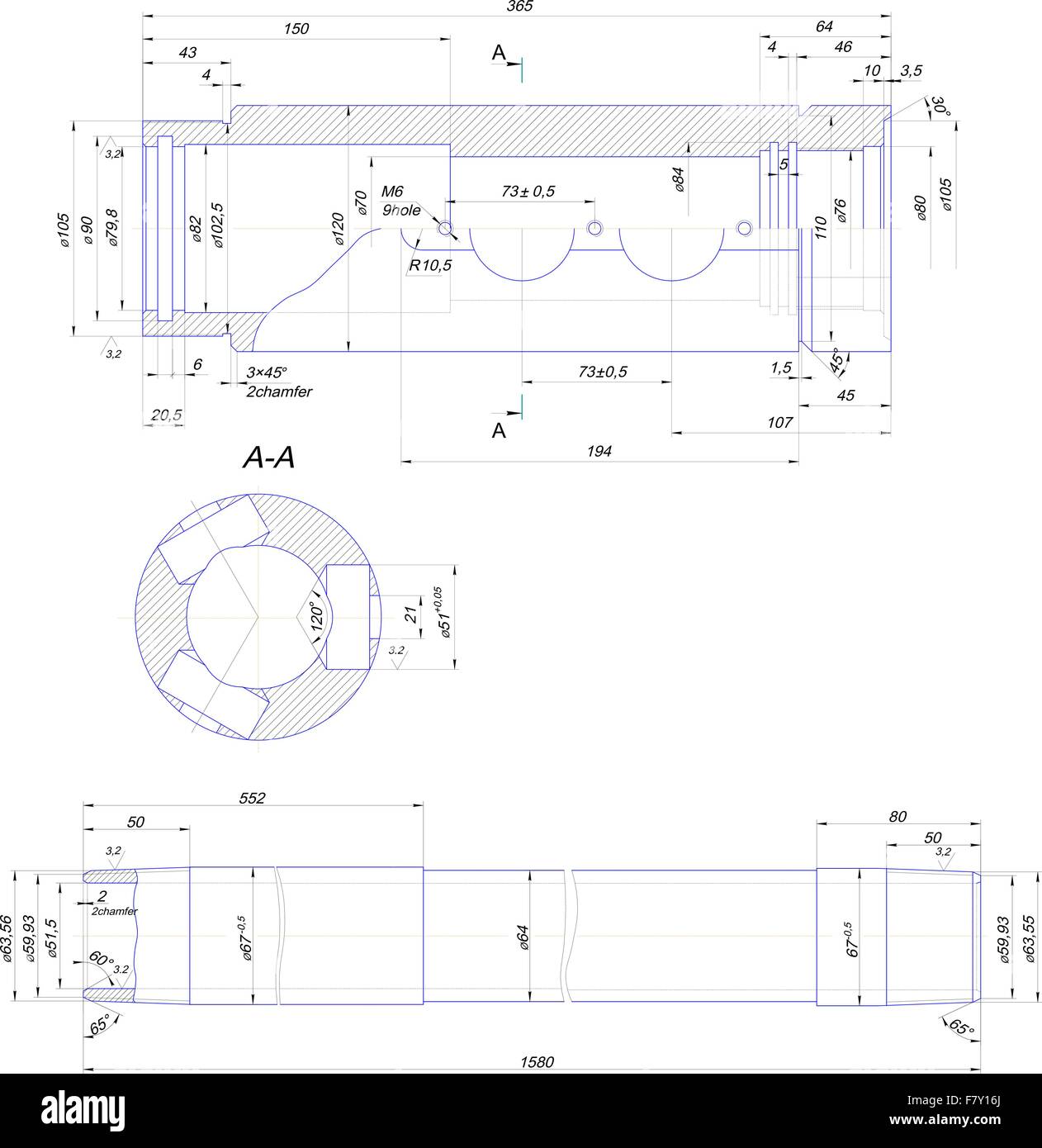 Engineering drawing of steel bush Stock Vector Image & Art - Alamy