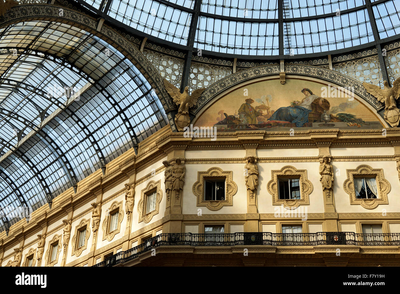 Iron and glass roof canopy of Galleria Vittorio Emanuele II shopping ...