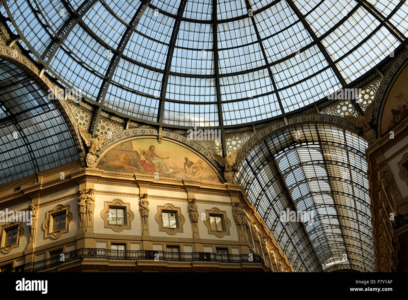 Iron and glass roof canopy of Galleria Vittorio Emanuele II shopping ...