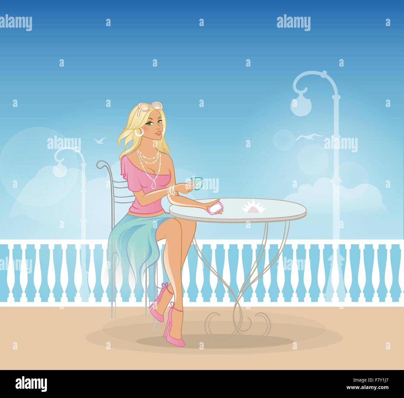 Beautiful woman in cafe Stock Vector Image & Art - Alamy