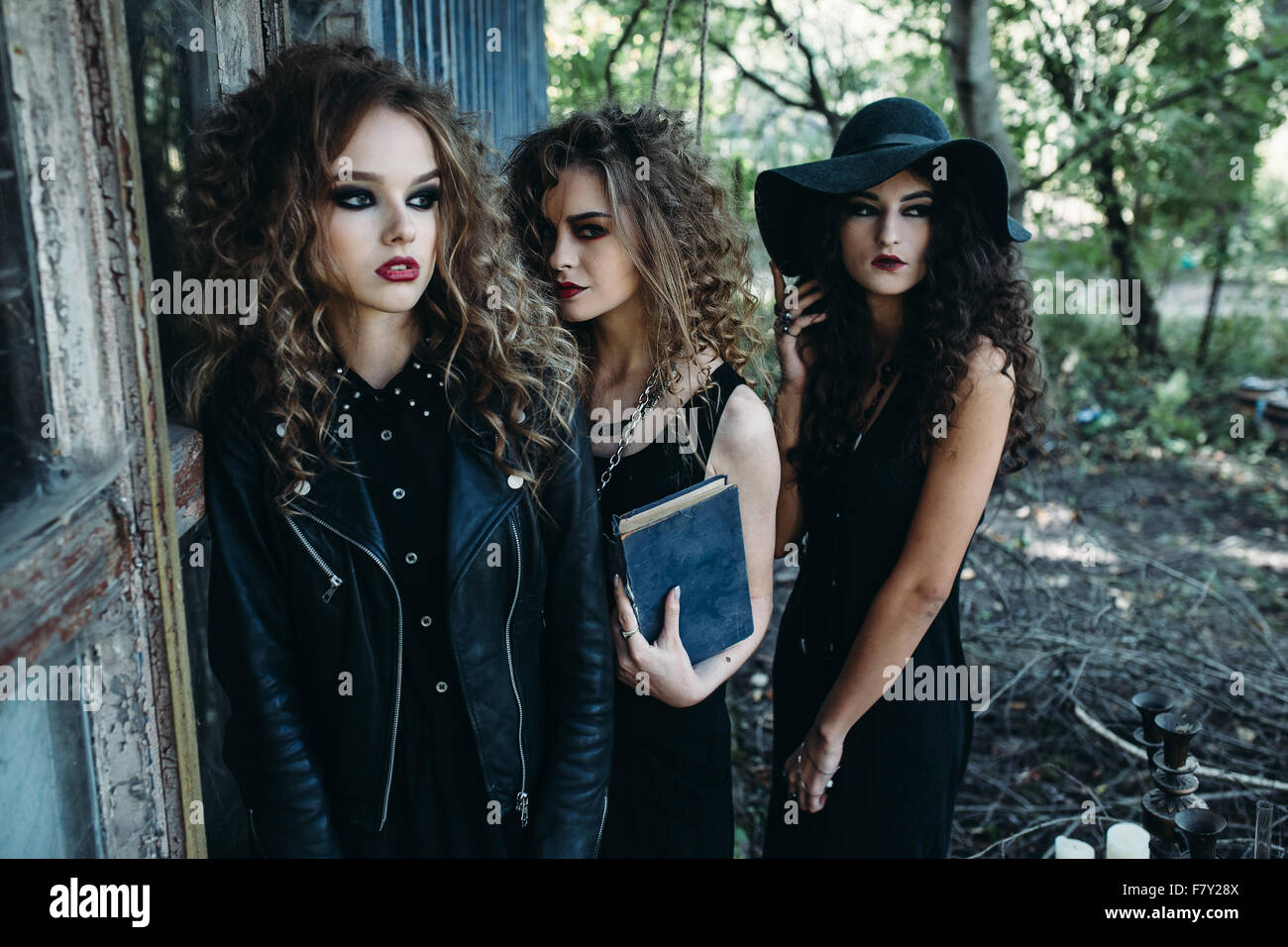 three vintage women as witches Stock Photo - Alamy