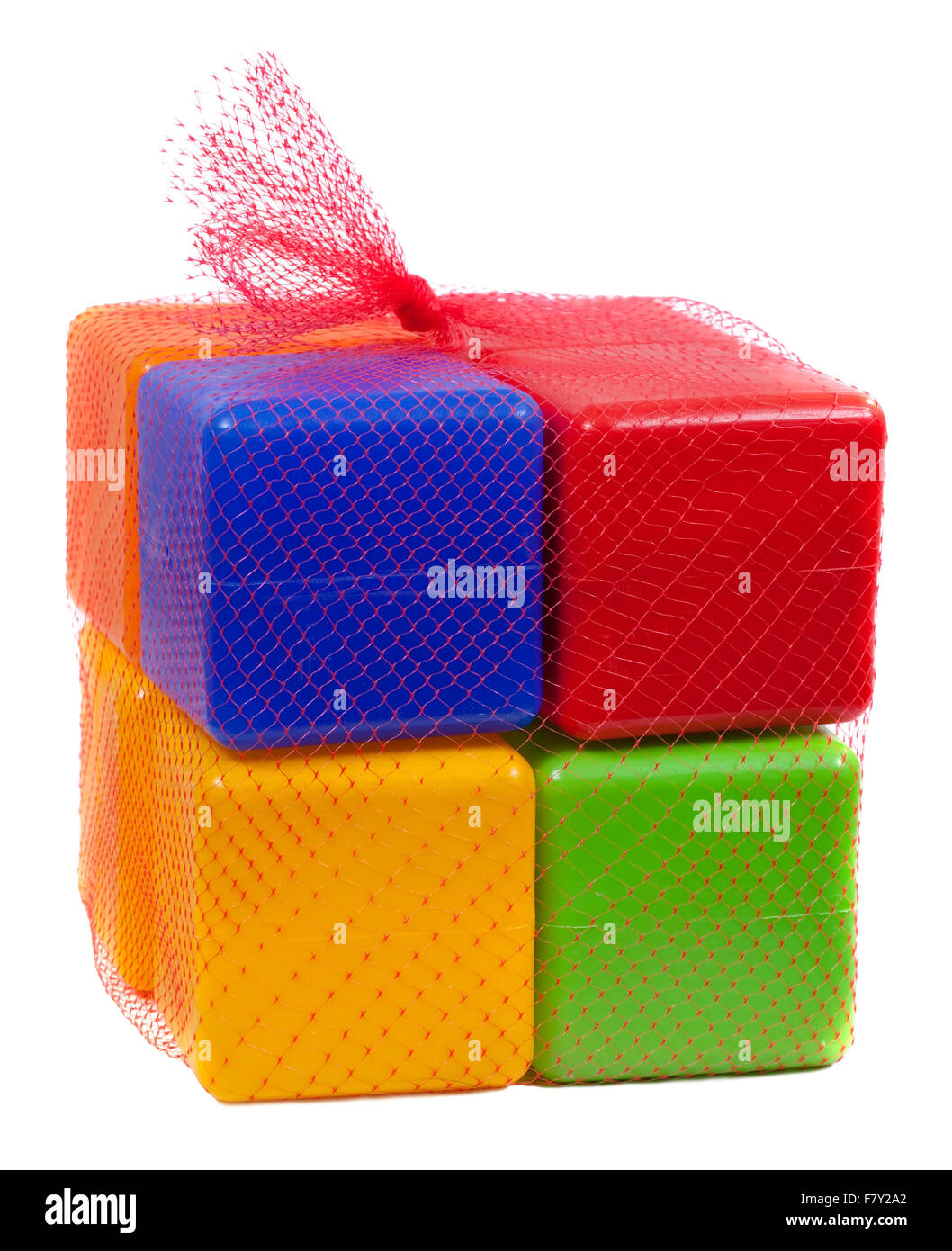 Packed plastic toy blocks on white background Stock Photo - Alamy