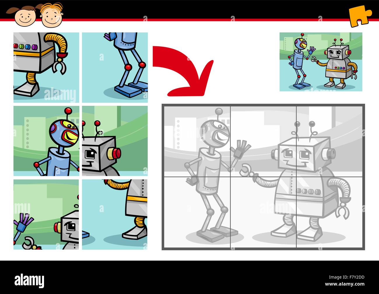 cartoon robots jigsaw puzzle game Stock Vector Image & Art - Alamy