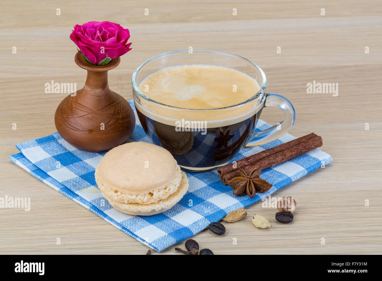 Macaroon delicious with espresso coffee served rose Stock Photo - Alamy