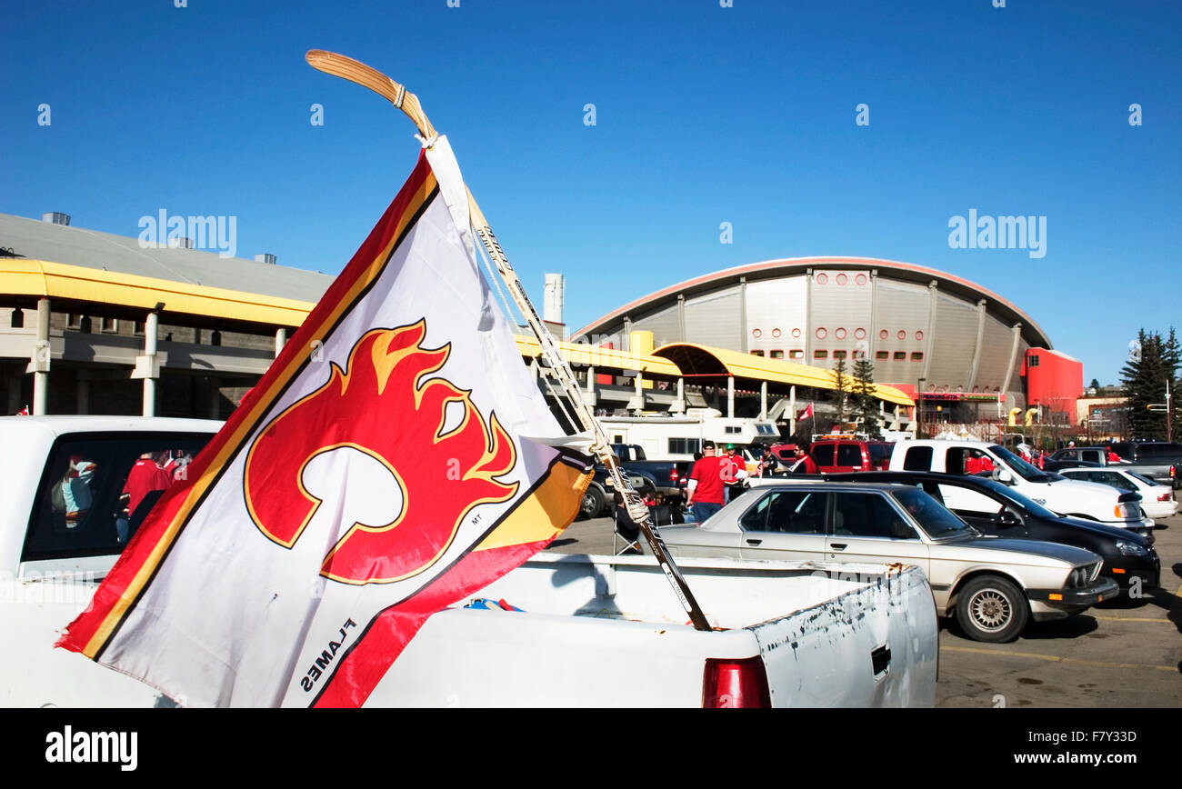 Calgary Flames fans celebrating before a playoff game. * FOR EDITORIAL ...